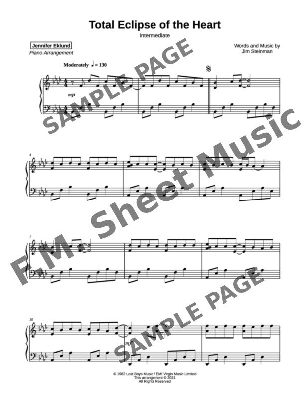 Total Eclipse Of The Heart (Intermediate Piano) By Bonnie Tyler - F.M. Sheet Music - Pop ...
